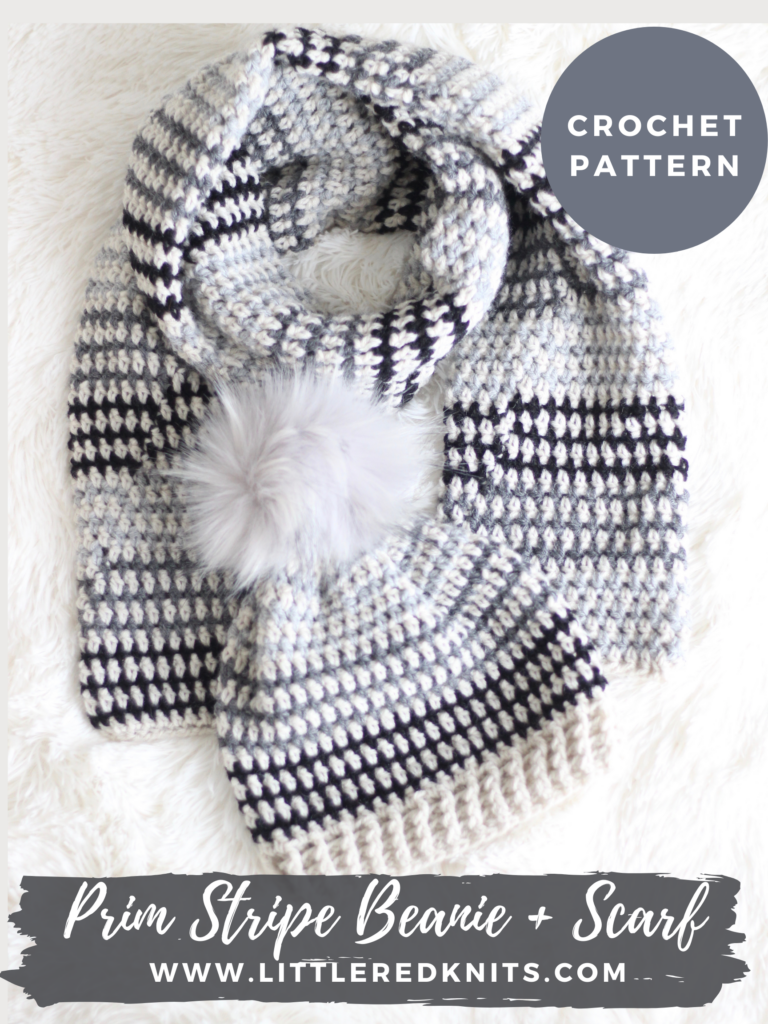 Crochet Pattern - Prim Stripe Beanie and Scarf Set | Little Red Knits